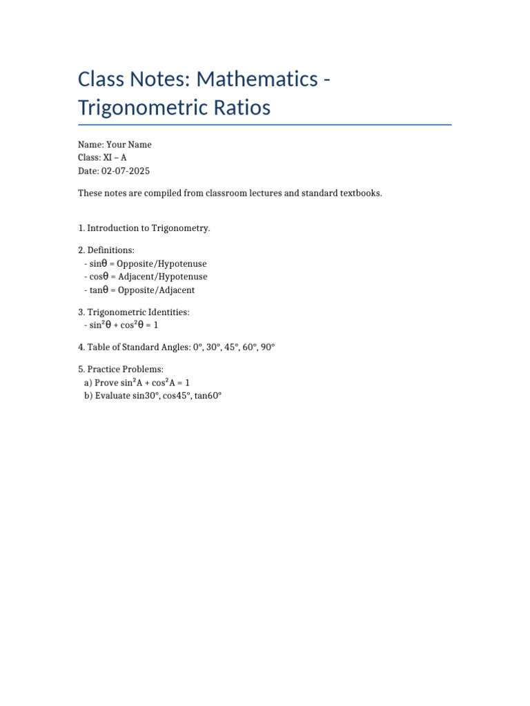 Mathematics - Trigonometric Ratios Updated | PDF