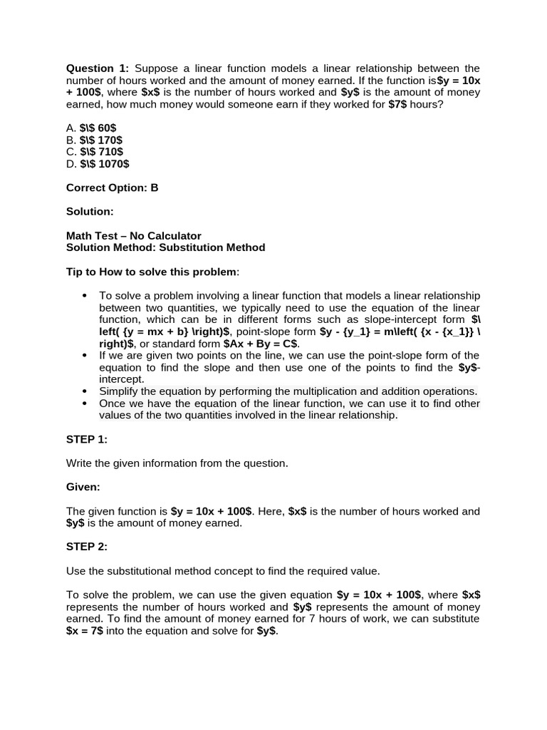 Linear Function That Models A Linear Relationship Between 2 Quantities ...