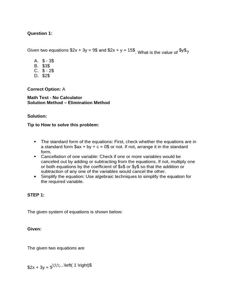 System of 2 Linear Equations in 2 Variables - Easy - 19 April - V1 ...
