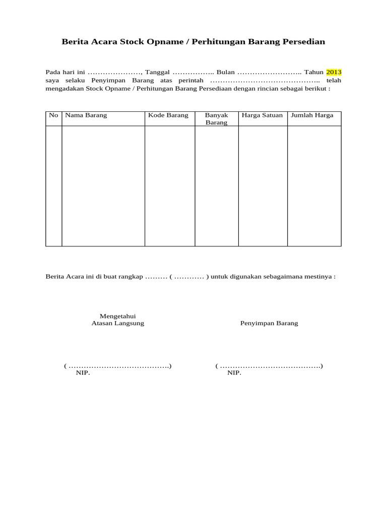 Berita Acara Stock Opname 20133 | PDF