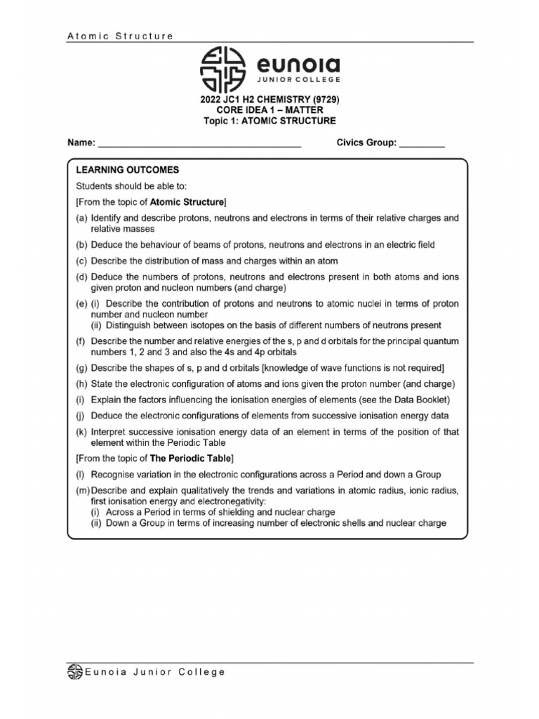 EJC Atomic Structure Lecture Notes | PDF