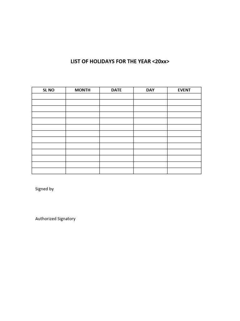Display of Holiday List | PDF