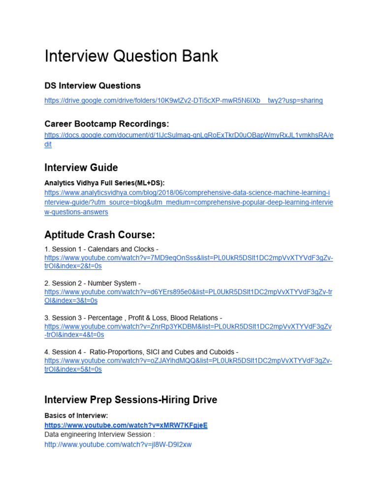 Interview Question Bank (UpGrad Placements) | PDF | Data Analysis ...