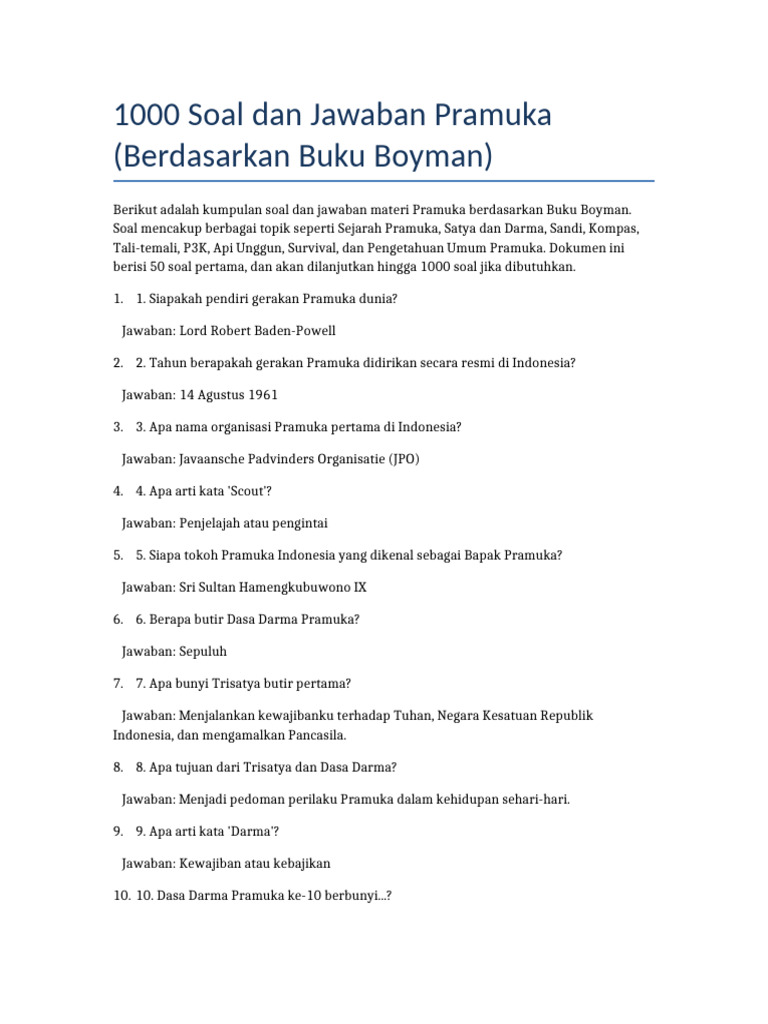 Soal Pramuka Boyman 1-50 | PDF