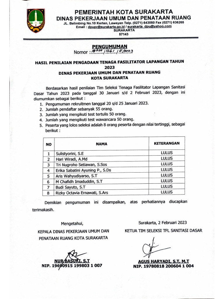 Pengumuman TFL | PDF