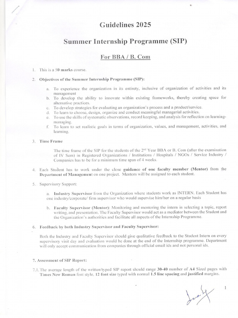 SIP Guidelines 2025 BBA. | PDF