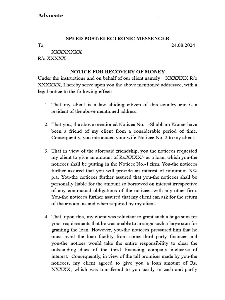 Legal Notice for Loan Recovery | PDF | Interest | Loans