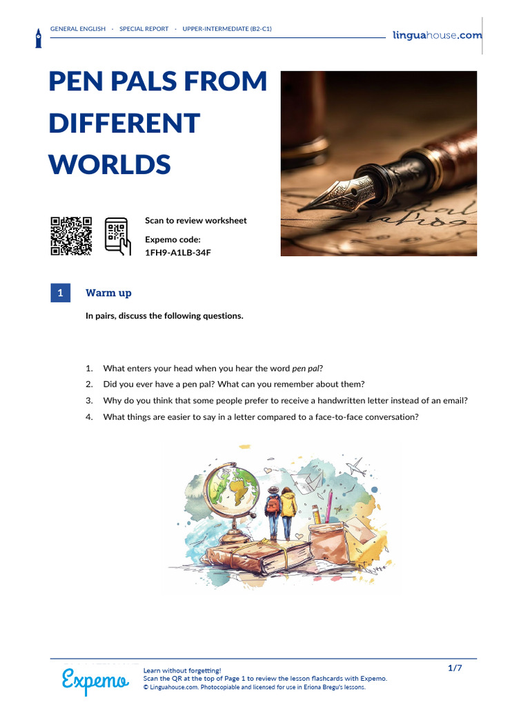 Pen Pals From Different Worlds British English Teacher B2 C1 | PDF ...