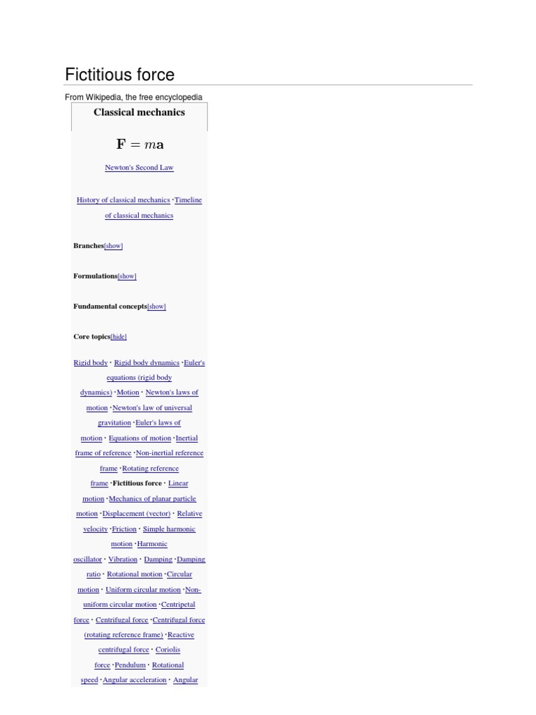 Fictitious Force | PDF | Acceleration | Force