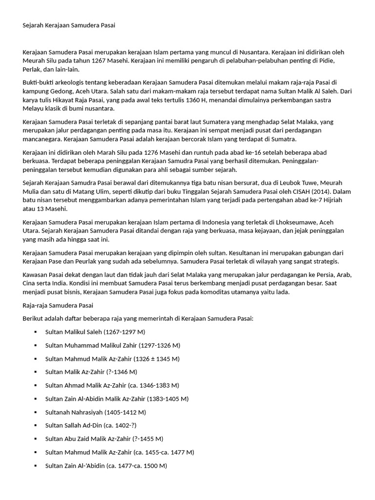 Sejarah Kerajaan Samudera Pasai | PDF