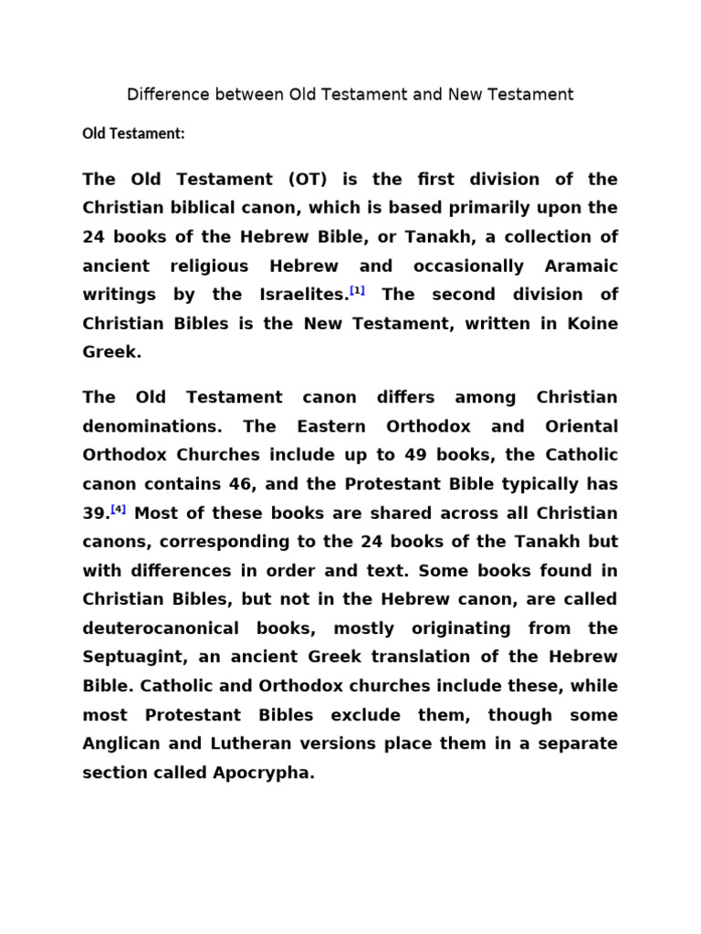 Old vs New Testament Overview | PDF | Old Testament | Bible