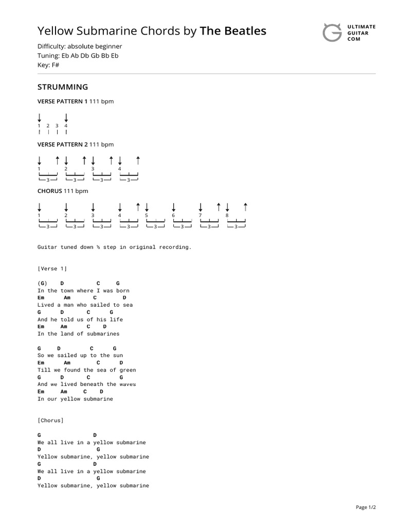 Yellow Submarine Chords and Lyrics | PDF | Song Structure | Elements Of ...