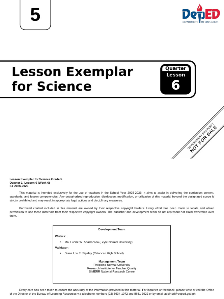 Q1 LE Science 5 Lesson 6 Week 6 | PDF | Science | Learning