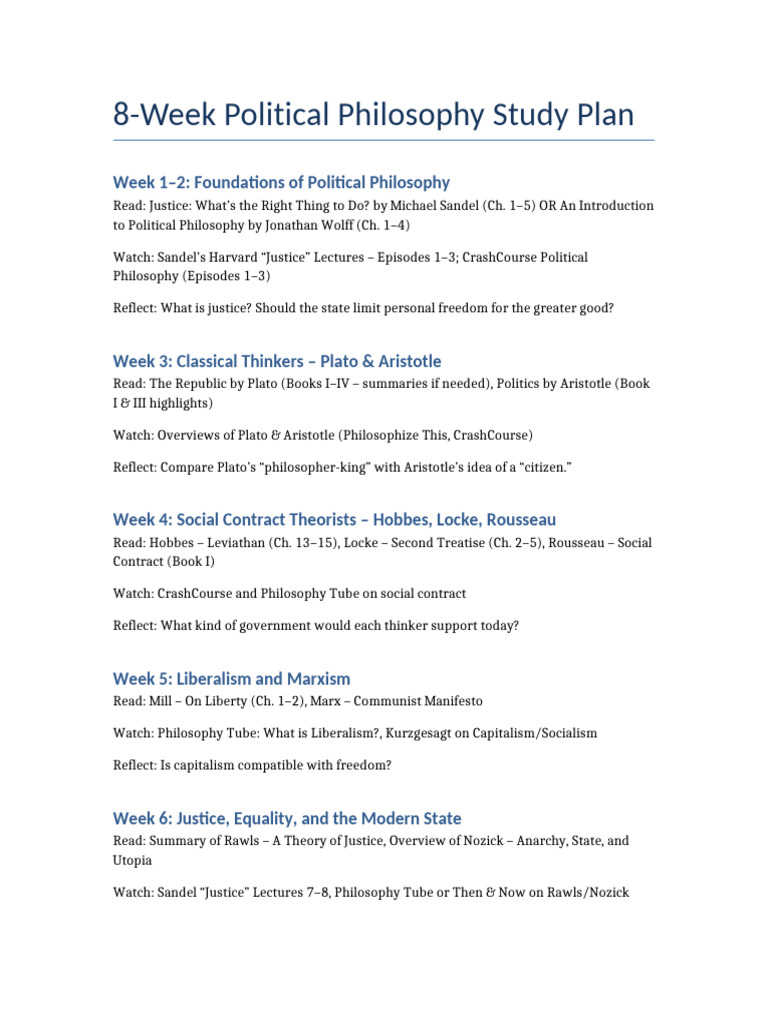 Political Philosophy Study Plan | PDF