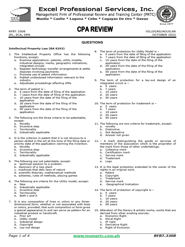 Intellectual Property Law Quiz Questions | PDF | Copyright | Copyright ...