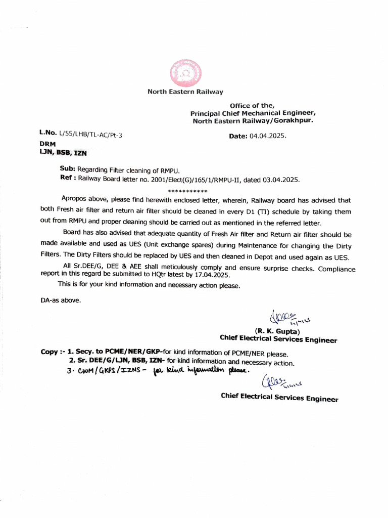 Regarding Filter Cleaning of RMPU | PDF | Equipment | Rail Transport