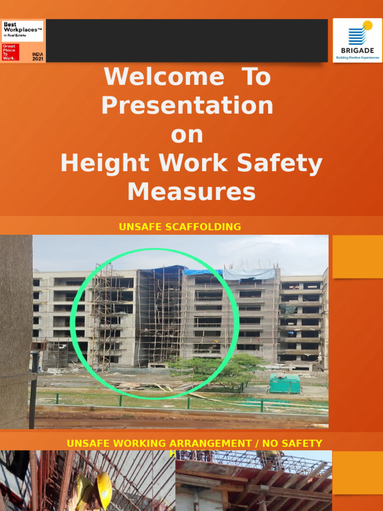 Presentation On Height Work Safety | PDF | Scaffolding | Elevator