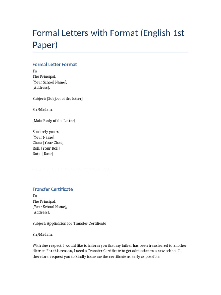 Formal Letter Examples for Students | PDF | Madam