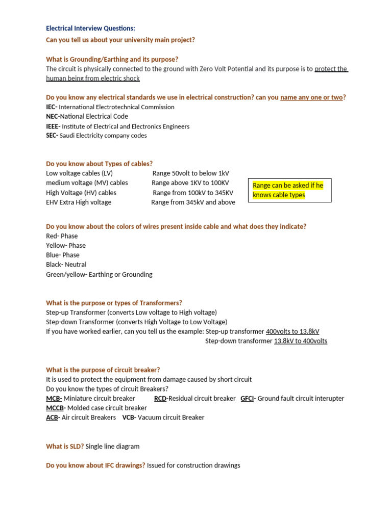 Low Voltage Electrical Interview Guide | PDF