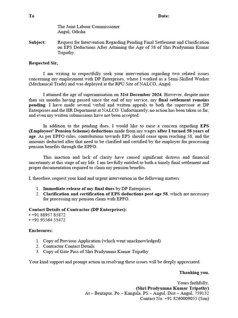 Letter To Joint Labour Commissioner Angul-Merged | PDF | Pension ...