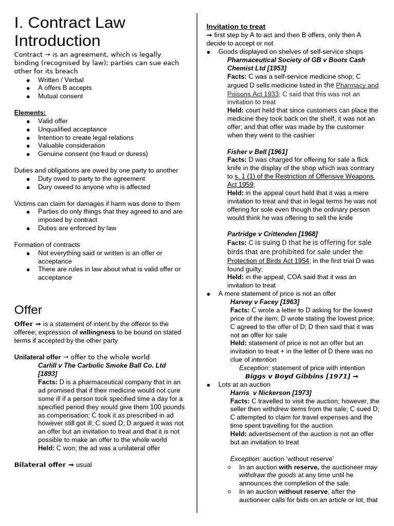I. Contract Law Introduction | PDF | Offer And Acceptance | Auction