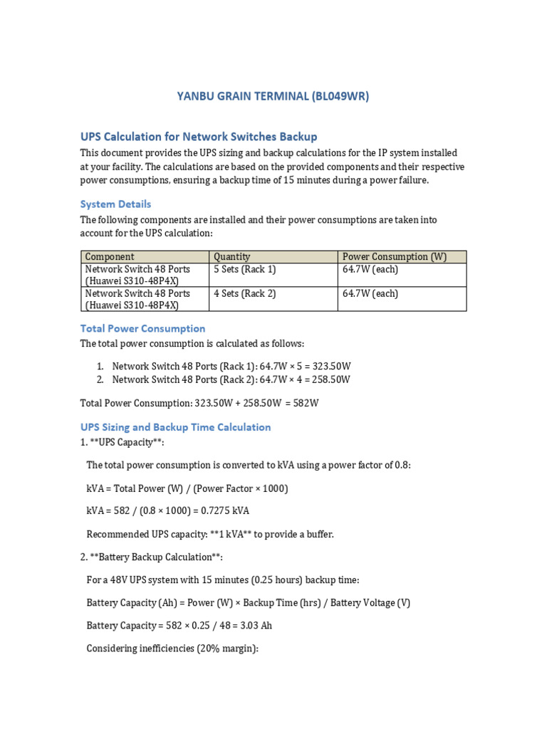 UPS Calculation Data-TP System | PDF | Electromagnetism | Manufactured ...