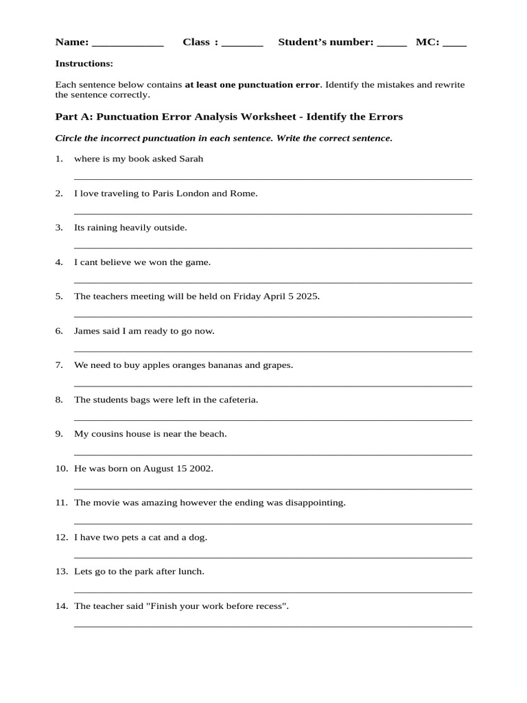 Punctuation Error Analysis Worksheet | PDF | Chess | Chess Theory