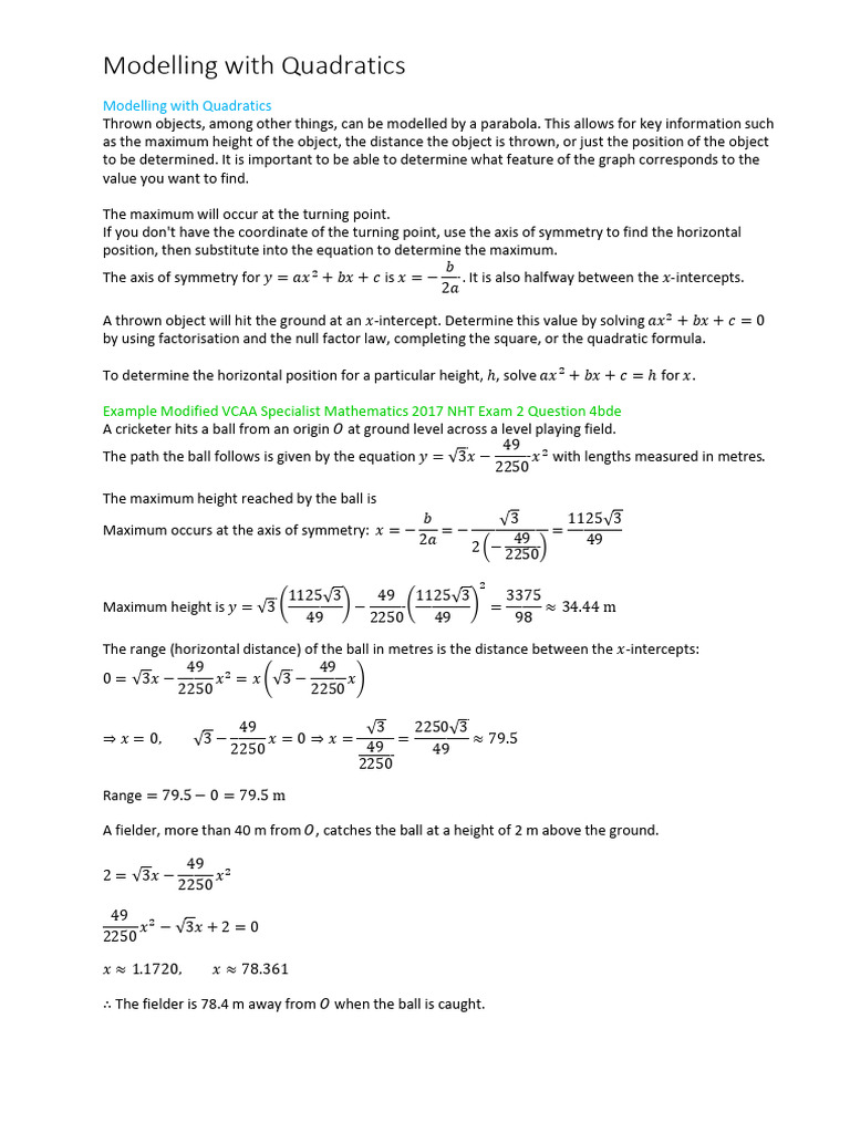 Modelling With Quadratics | PDF | Quadratic Equation | Mathematics