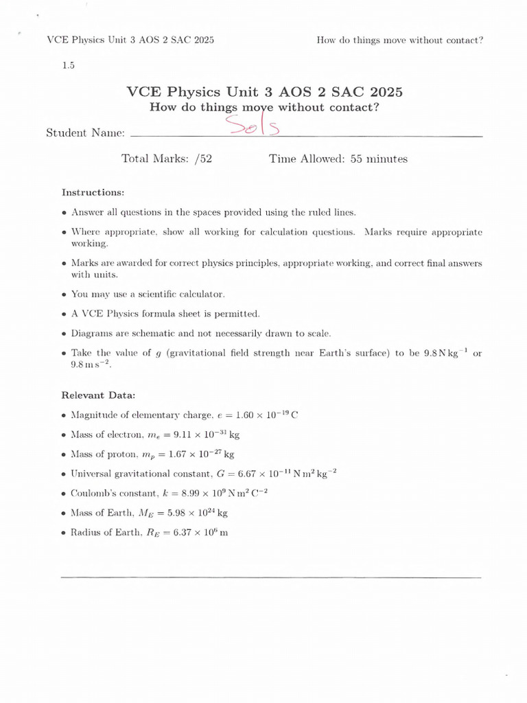 VCE Physics Unit 3 AOS 2 SAC Guide | PDF | Electric Motor | Orbit