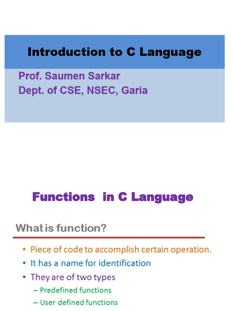 Function in C Language Class-IV | PDF