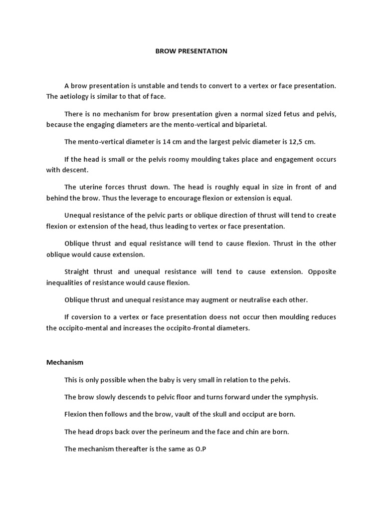 Brow Presentation | PDF | Human Reproduction | Obstetrics