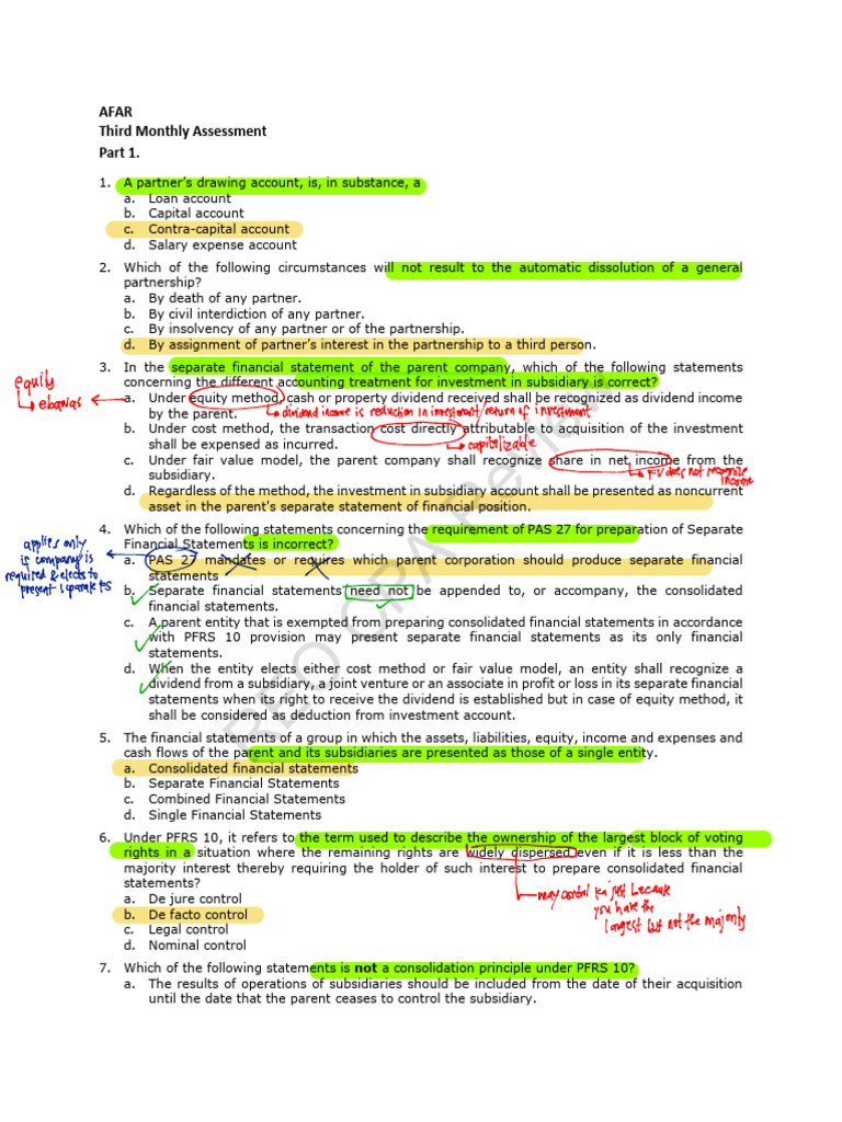 AFAR Third Monthly Assessment | PDF | Debits And Credits | Equity (Finance)