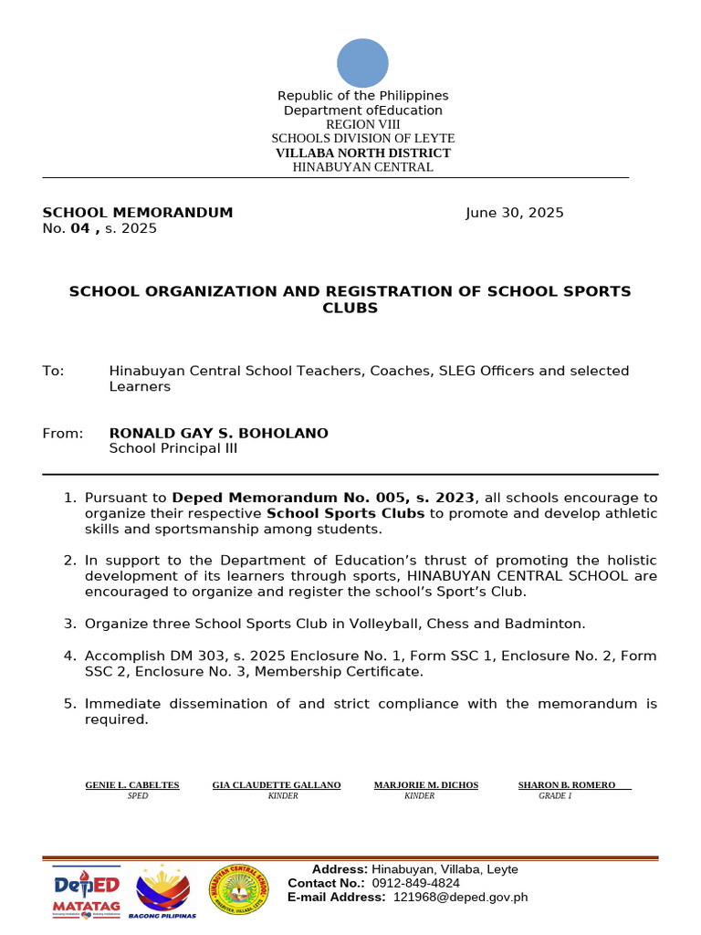 Registration of School Sports Clubs | PDF