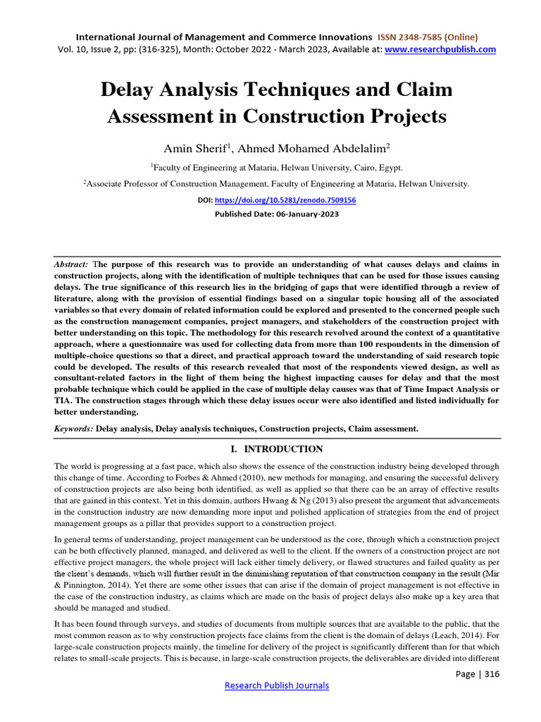 Delay Analysis Techniques and Claim Asse | PDF | Methodology | Project Management