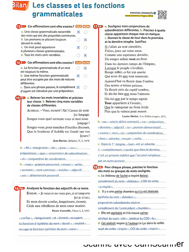 Bilan Classes Et Fonctions CORRIGE 1 | PDF