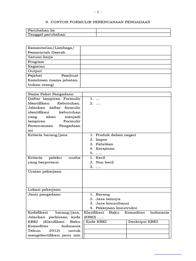 Formulir Perencanaan Pengadaan | PDF