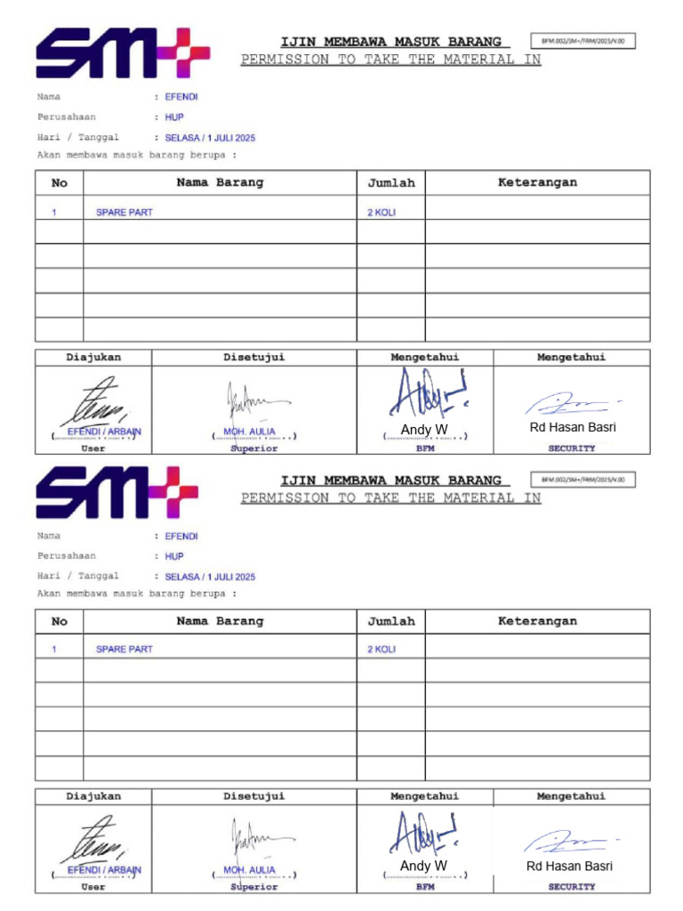 Form Barang Masuk 1 Jul | PDF
