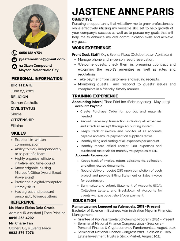 Jastene Anne Paris Resume | PDF | Receipt | Accounts Payable