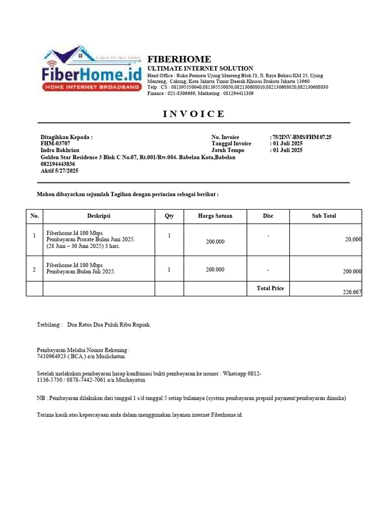 INVOICE Indra Bakhrian Juni Juli 2025. | PDF