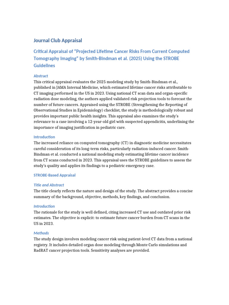 Critical Appraisal of CT Cancer Risks | PDF | Ct Scan | Medical Imaging