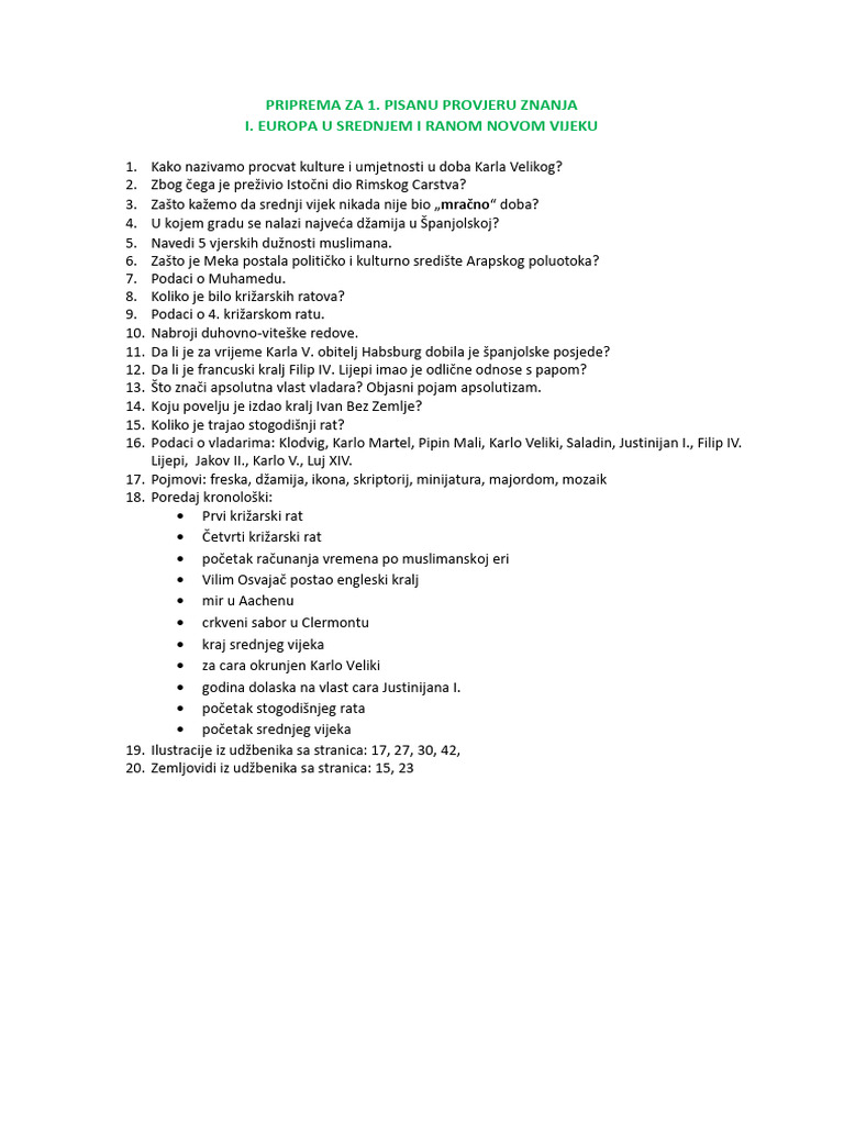 PRIPREMA ZA 1 Pisanu Provjeru Znanja 5 | PDF
