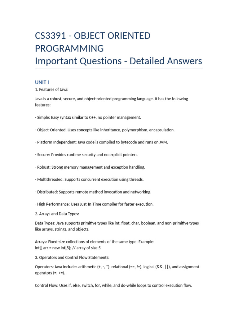 OOP Important Questions Explained | PDF | Method (Computer Programming) | Java (Programming ...