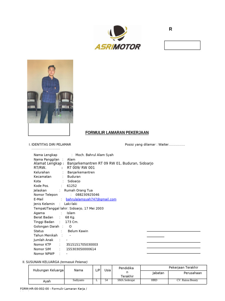 Form HR002 - Formulir Lamaran Kerja | PDF