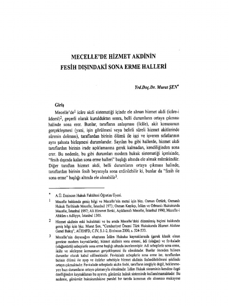 Mecelle'de Hi̇zmet Akdi̇ni̇n Fesi̇h Dişindaki̇ Sona Erme Halleri̇ | PDF