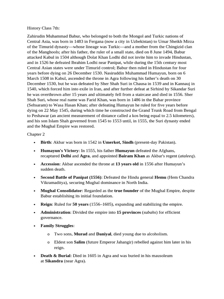 History Class 7th KP TEXt | PDF | Mughal Empire