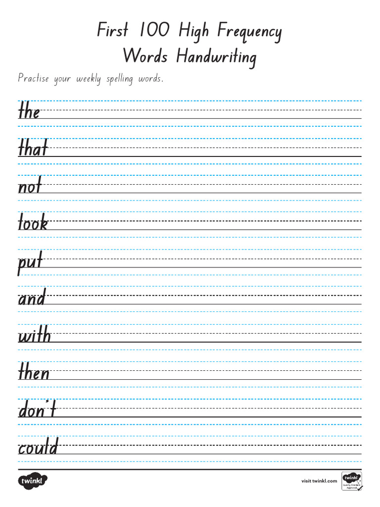 First 100 High Frequency Words Handwriting Activity Sheets NSW | PDF