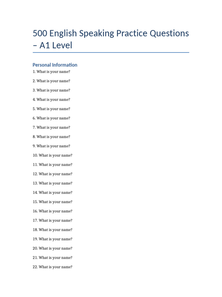 A1 English Speaking Practice Questions | PDF