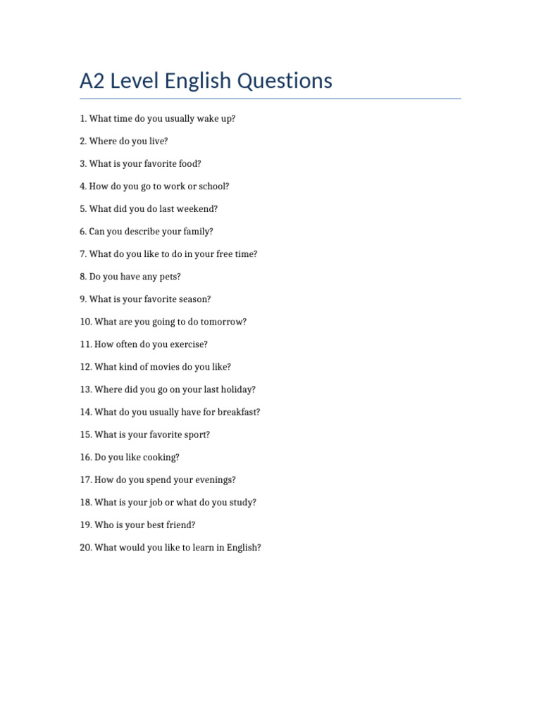 A2 English Questions Sample | PDF