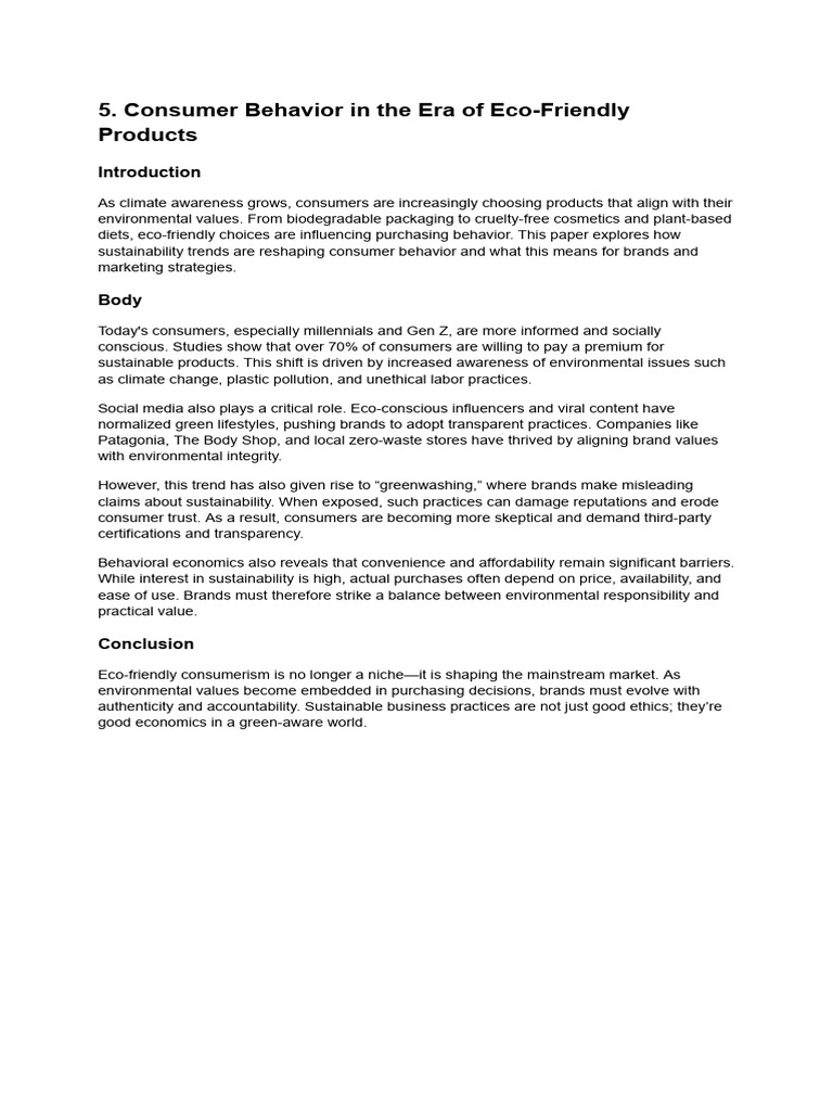 Consumer Behavior in The Era of Eco-Friendly Products | PDF