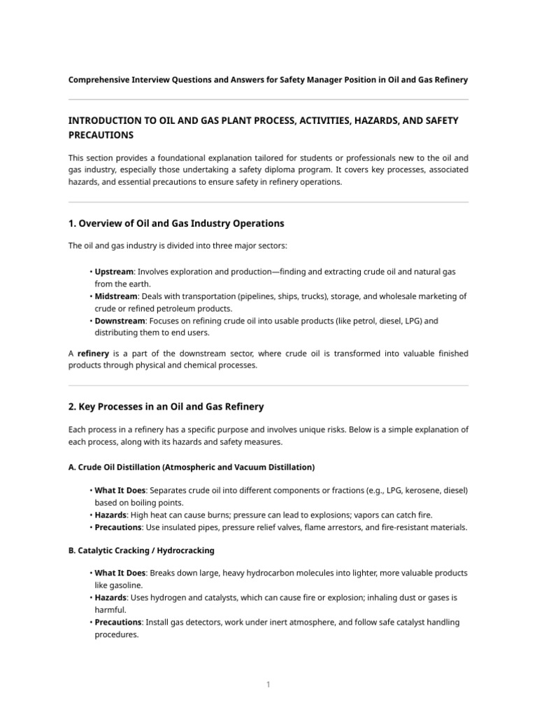 Safety Manager Interview Qa | PDF | Oil Refinery | Petroleum